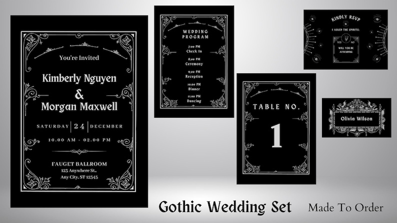 Gothic Wedding Invitation Set Printables, Custom Lettered, Program, RSVP, Table Cards, Place ...
