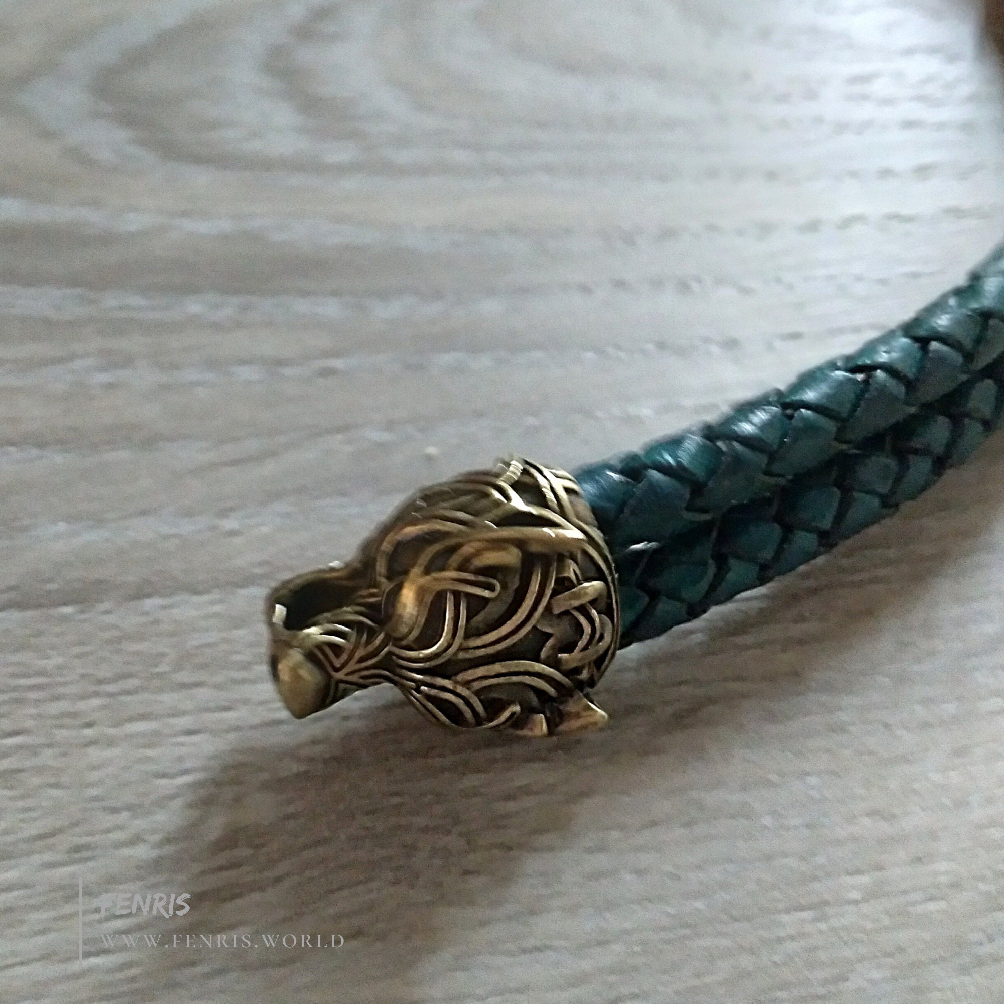 Wolf Torc Bronze Teal Leather Double Band Necklace Celtic - Etsy