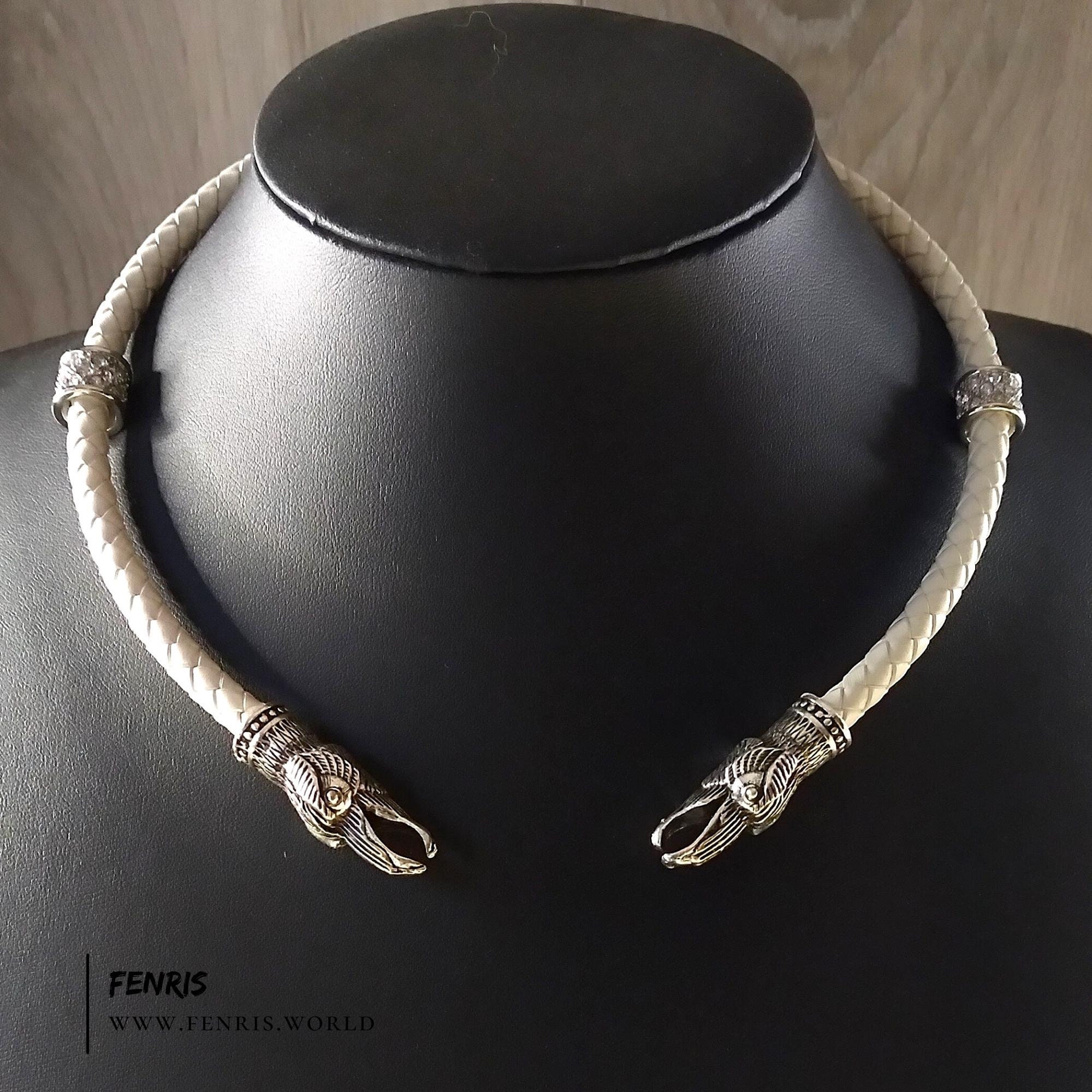 Wedding Torc Necklace Silver Raven White Leather Winter Viking Celtic ...