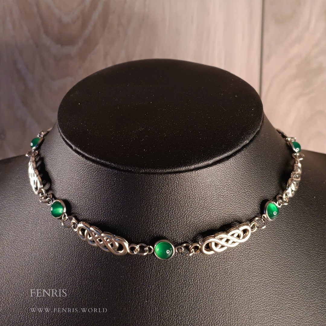 Celtic Knot Choker Necklace Silver & Green Agate - Etsy