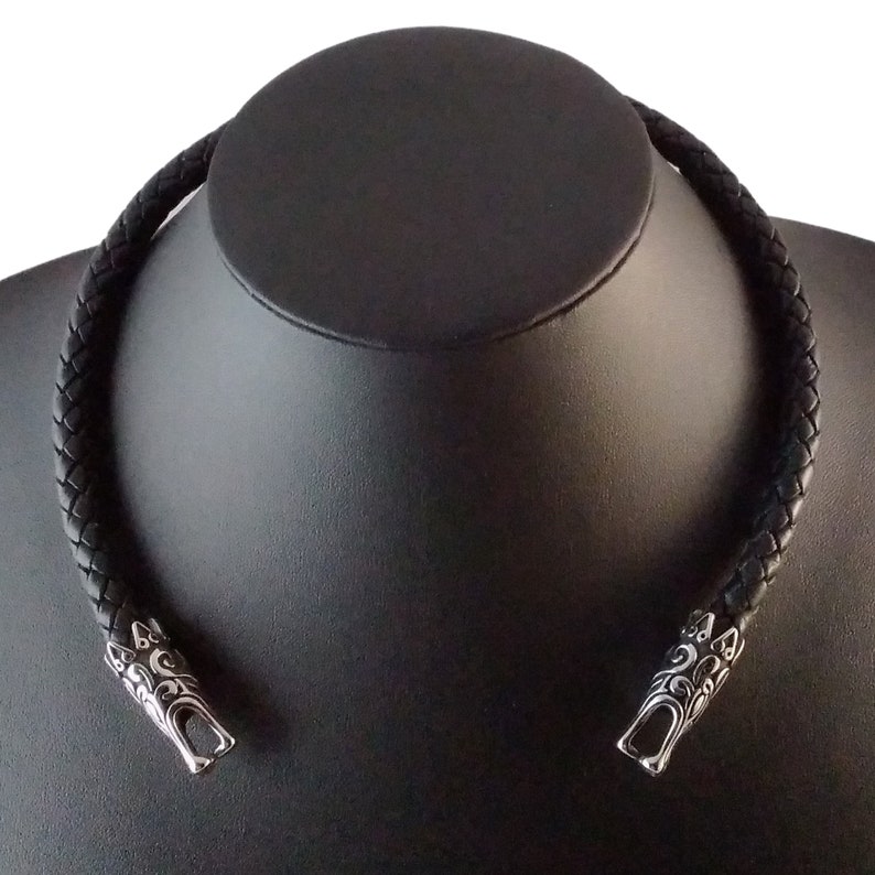 Dragon Torc Necklace Silver Black Leather Celtic Norse Viking | Etsy