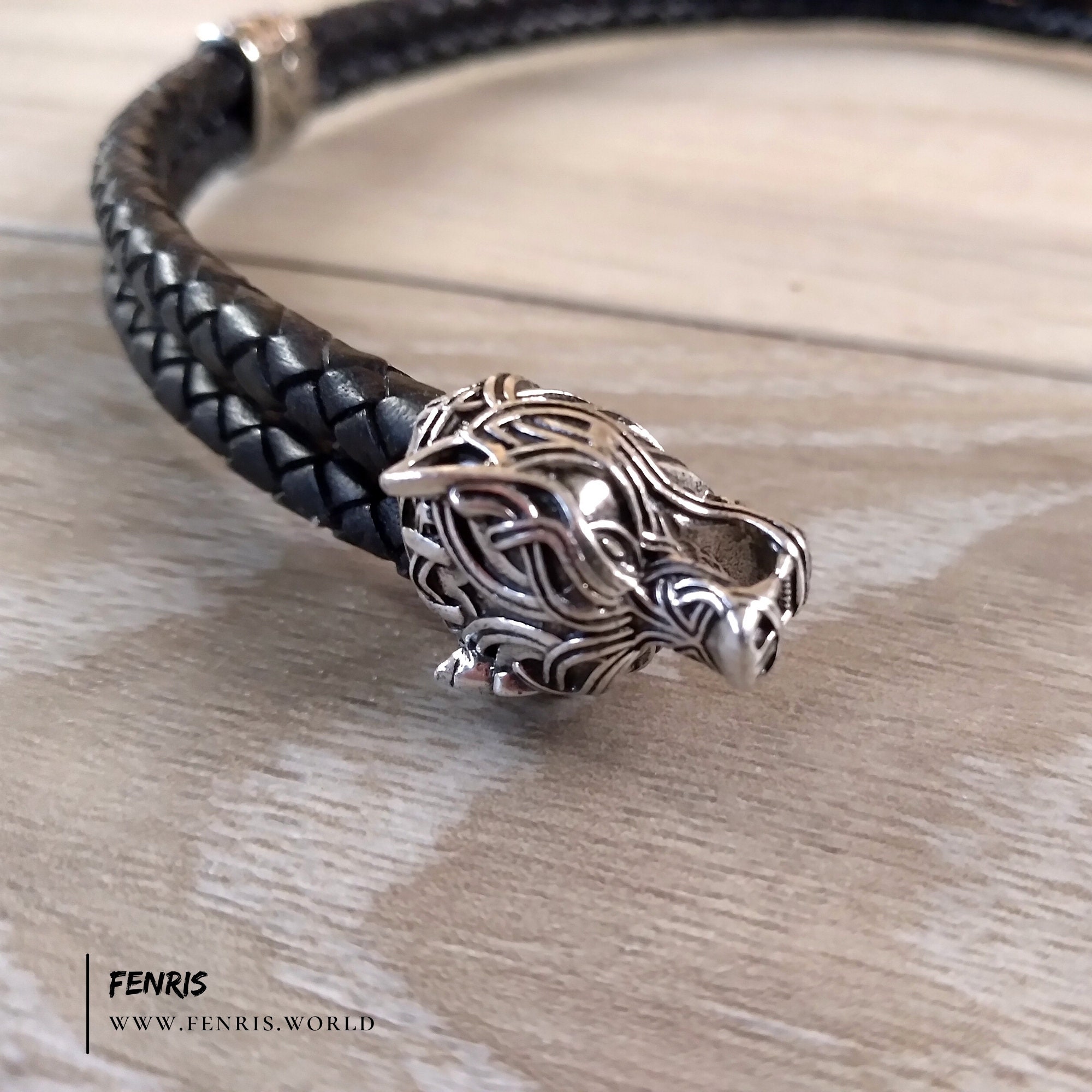 Wolf Torc Silver Black Leather Double Band Necklace Celtic - Etsy