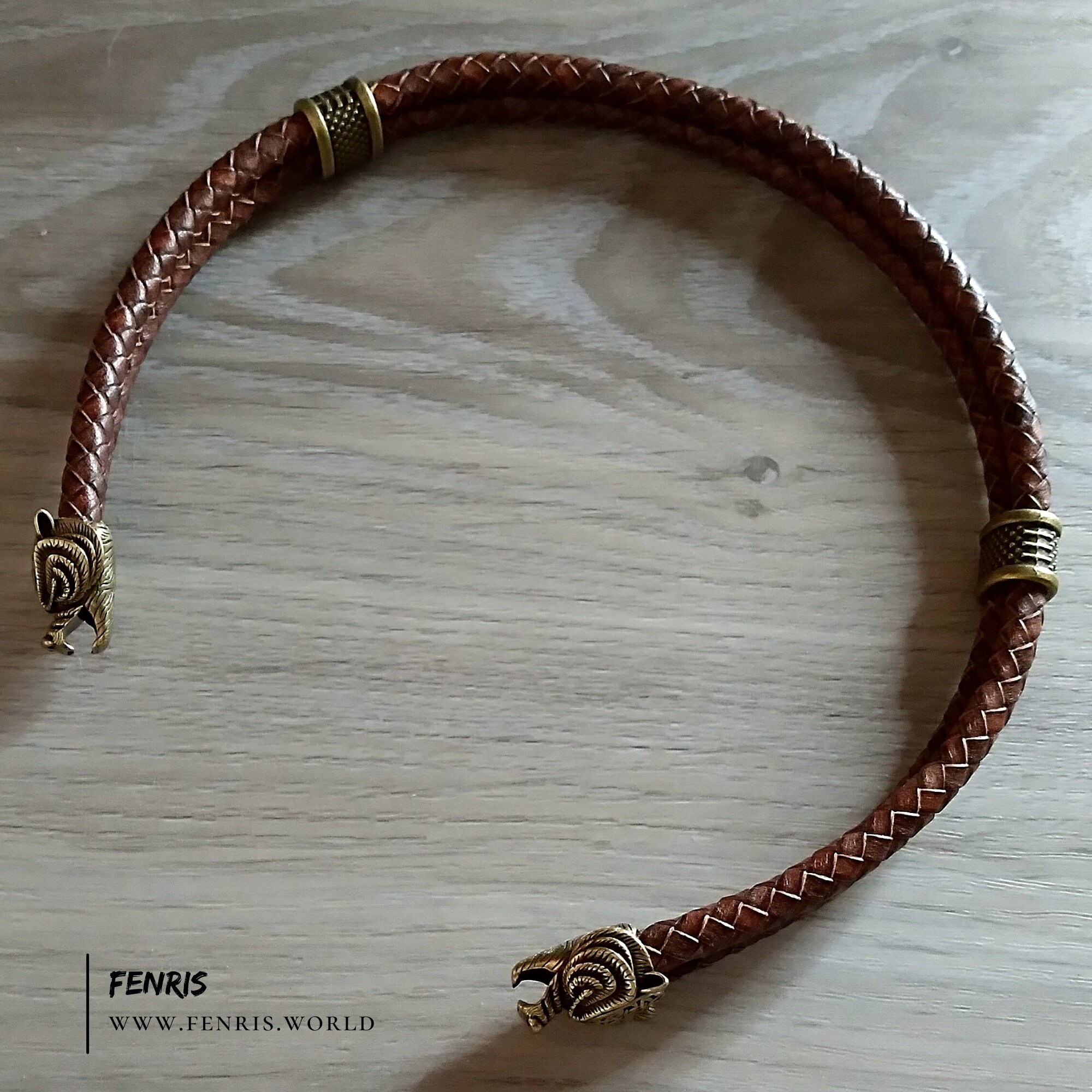 Bear Torc Bronze Brown Leather Double Band Necklace Celtic Norse Viking ...