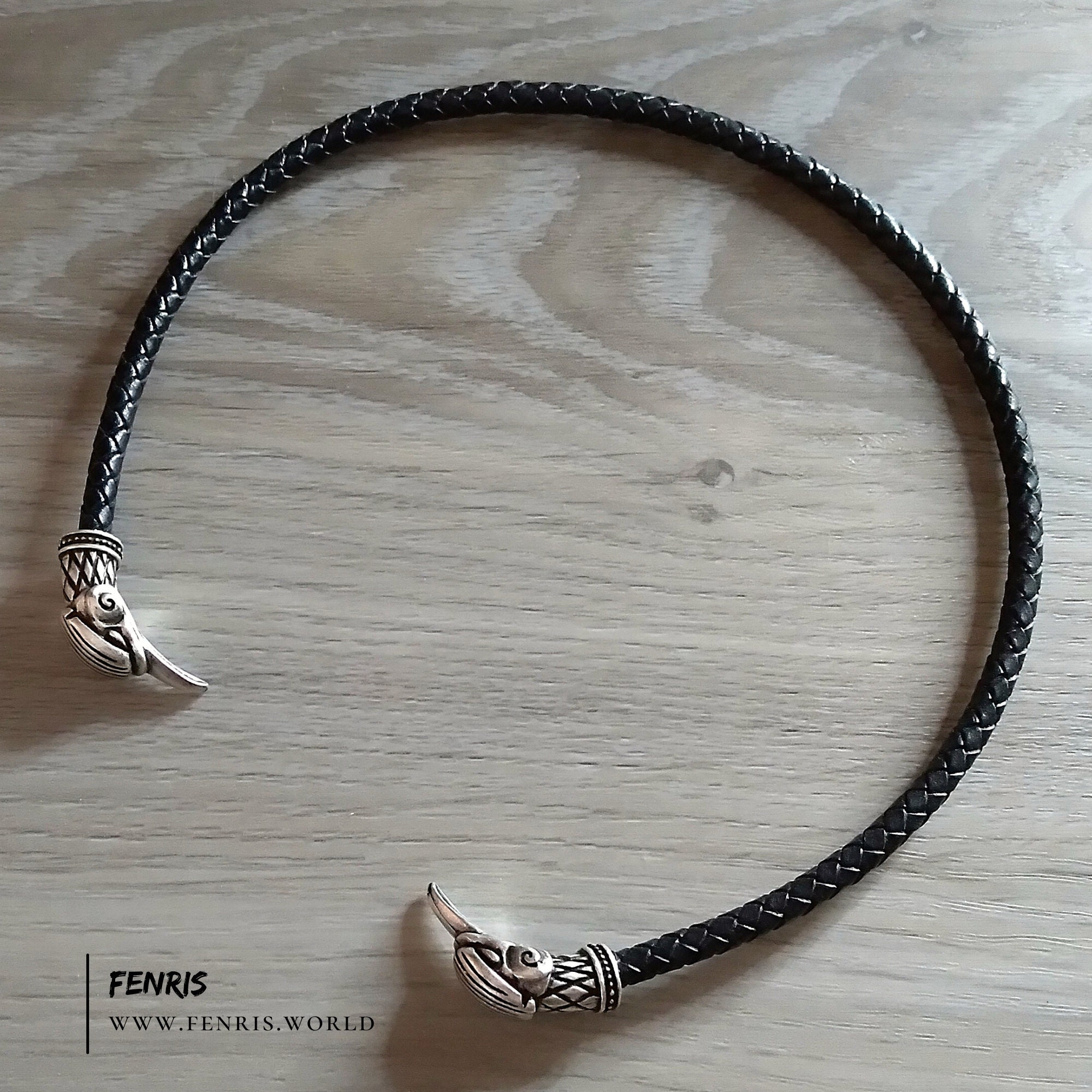 Raven Torc Necklace Silver Black Leather Norse Viking Style - Etsy
