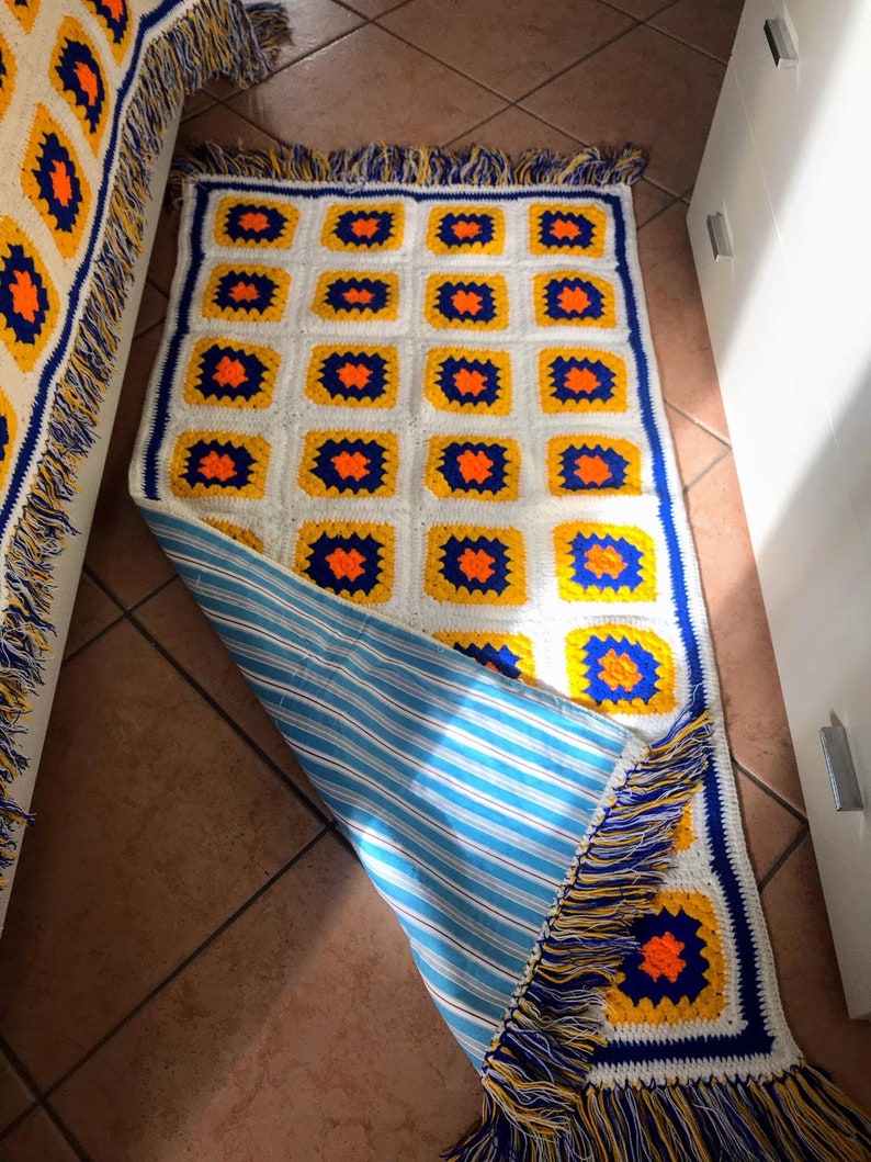 50s Vintage Handmade Granny Squares Crocheted Bedding Collection (rugs ...