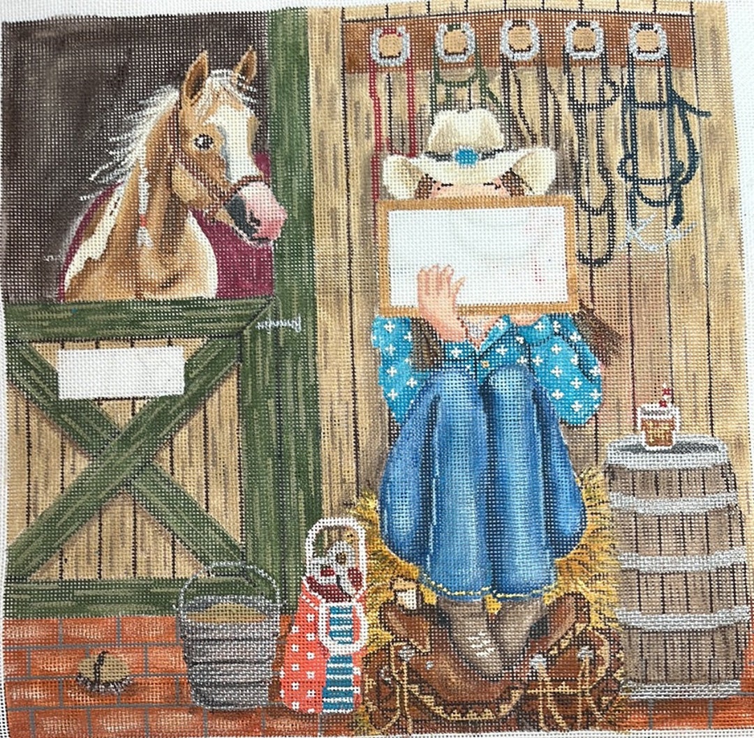 Hand Painted Needlepoint Canvas Stitching Girl With Horse - Gayla ...