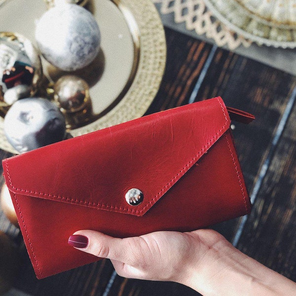 Red Leather Wallet - Etsy