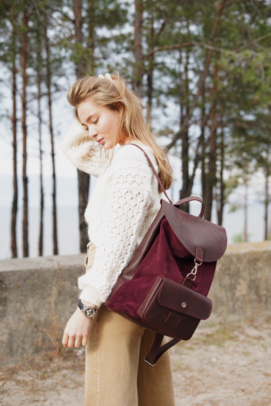 Cute Backpack, Aesthetic Backpack, Leather Backpack Women, Suede ...