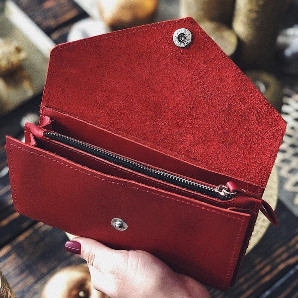 Red Leather Wallet - Etsy