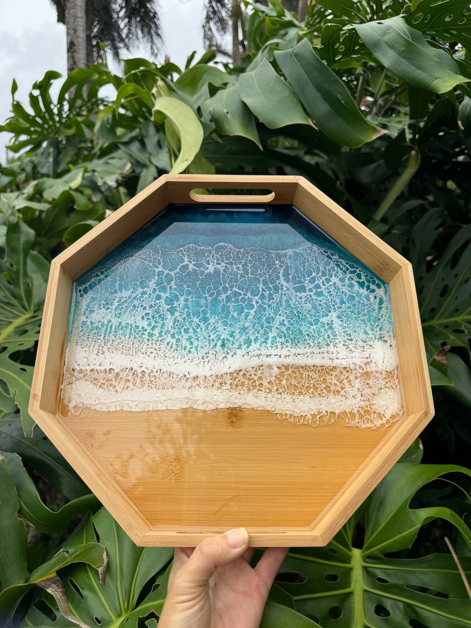 Octagon Bamboo Resin Ocean Tray With Handles - Etsy