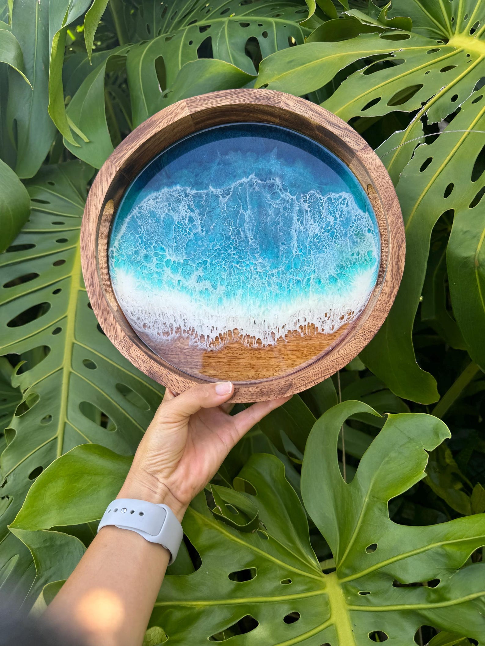Round Wood Resin Ocean Tray With Handles - Etsy