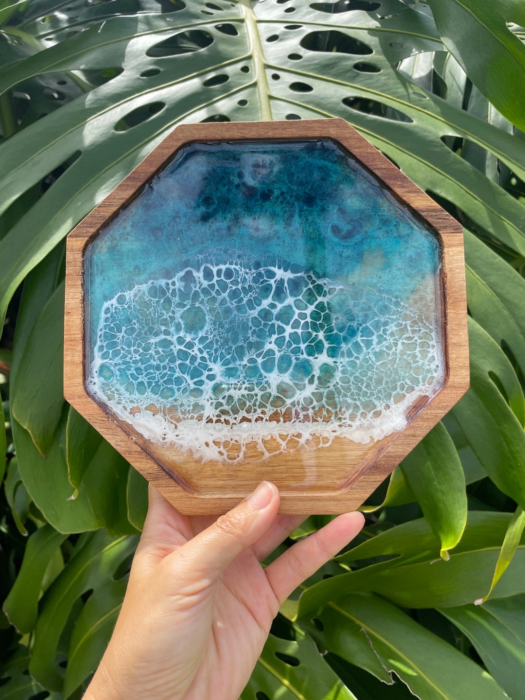 Octagon Shaped Wood and Resin Ocean Tray/dish - Etsy
