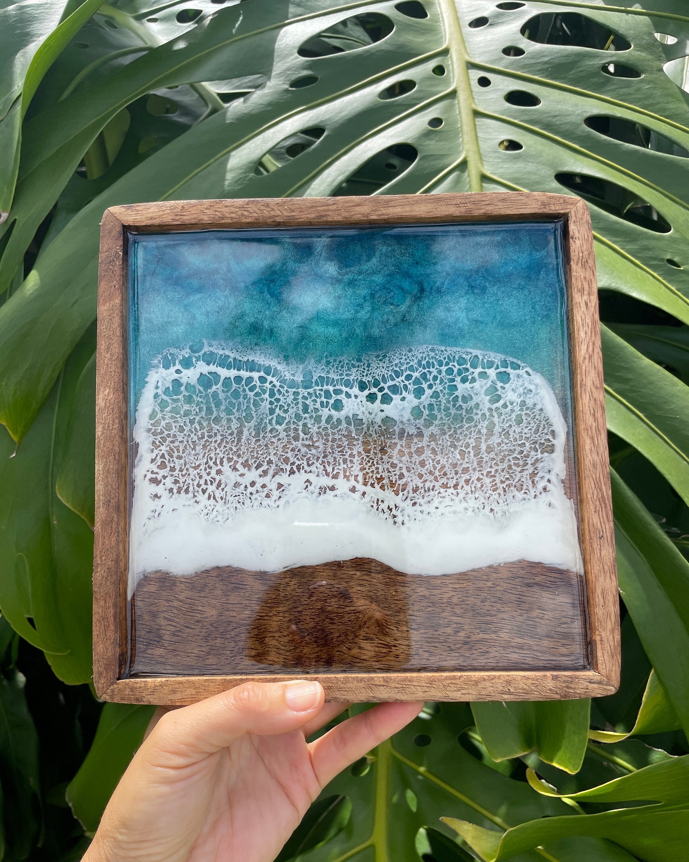 Square Shaped Wood and Resin Ocean Tray/dish - Etsy