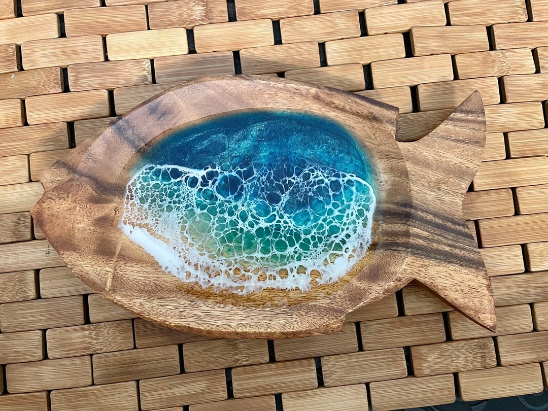 Large Fish Acacia Wood Ocean Resin Dish - Etsy