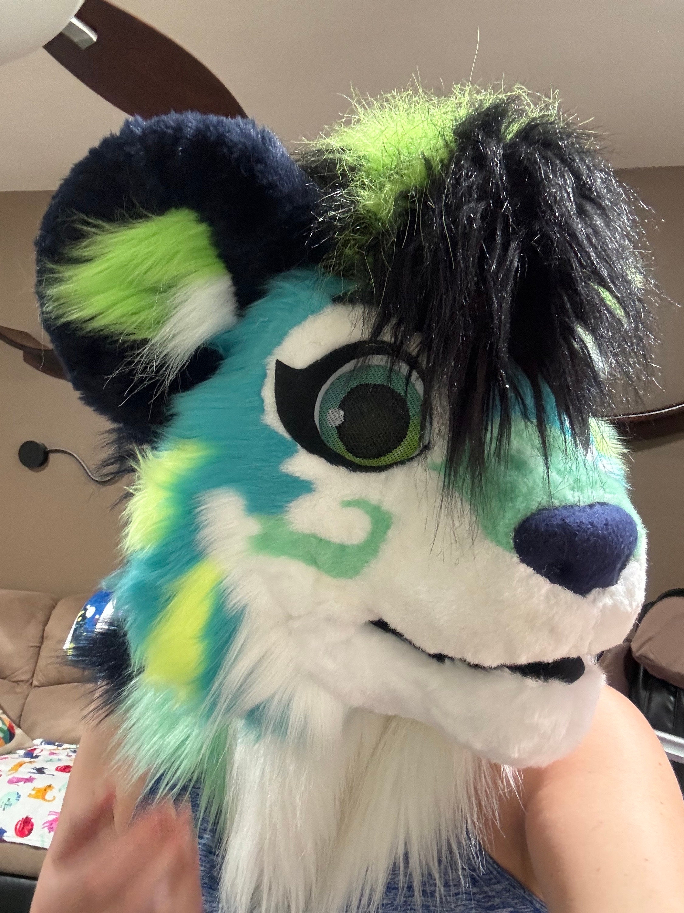 Fursuit Head Tiger Resin Base Moving Jaw Furry Costume Colorful Blue ...