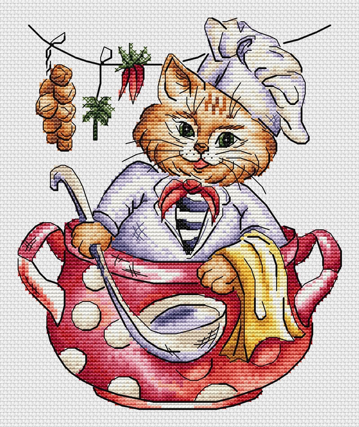 Cat Cook Cross Stitch PDF Instant Download Stylish Embroidery Cute Wall ...