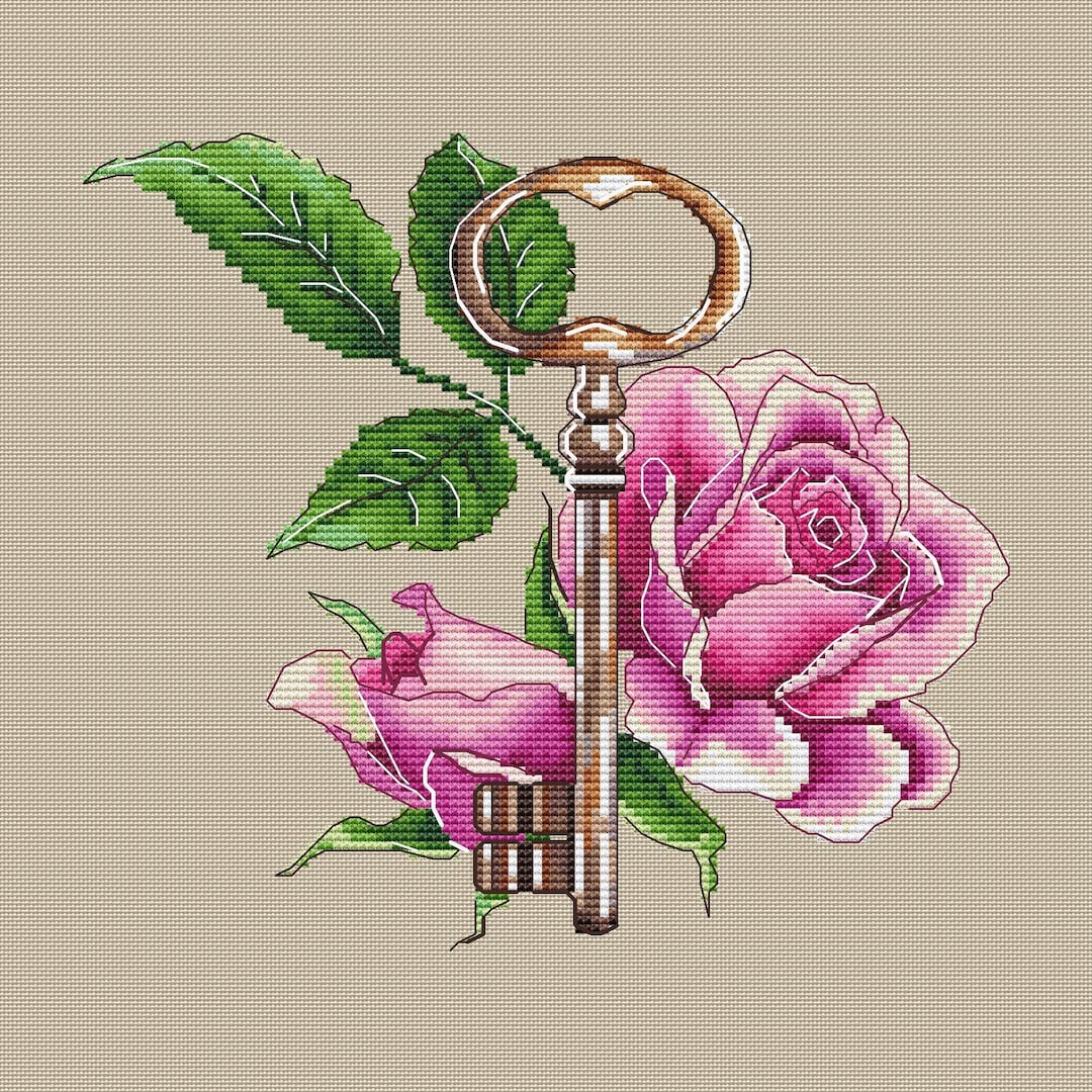 Rose and Key Cross Stitch PDF Instant Download Stylish Embroidery Cute ...