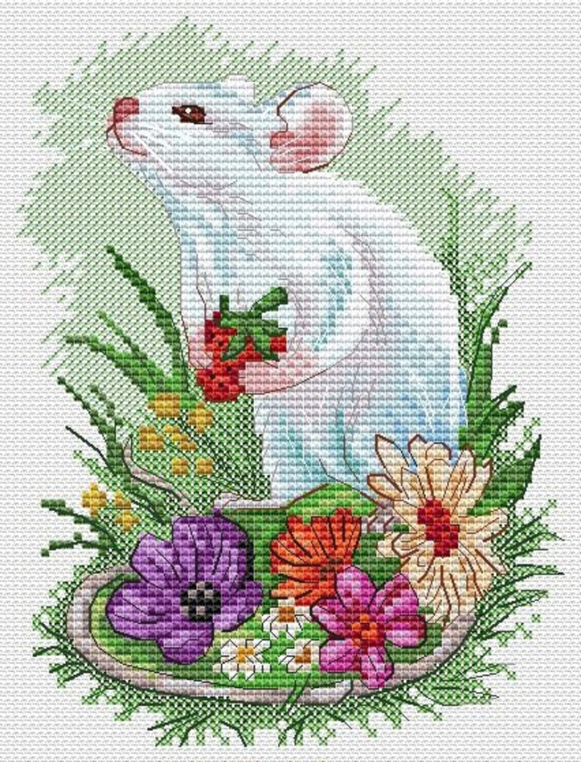 White Mouse Cross-stitch Pattern Printed PDF Instant Download Stylish ...