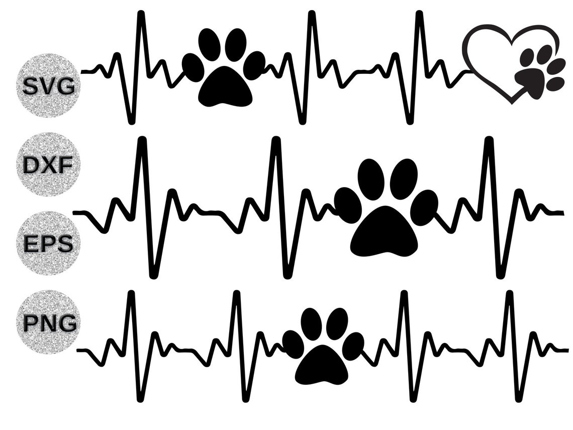 Heartbeat Paw Print Svg Dxf EKG Paw Print Svg Dxf Dog Mom - Etsy