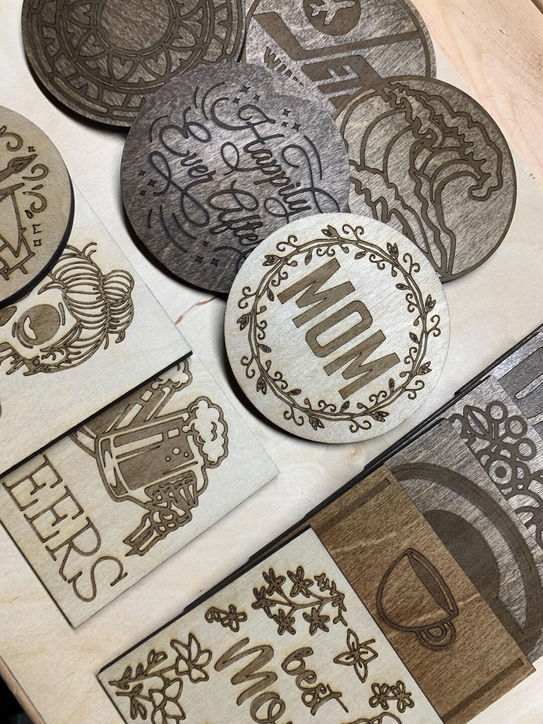 Custom Wood Coasters | Laser Cut Drink Coaster Set | Personalized Gift ...