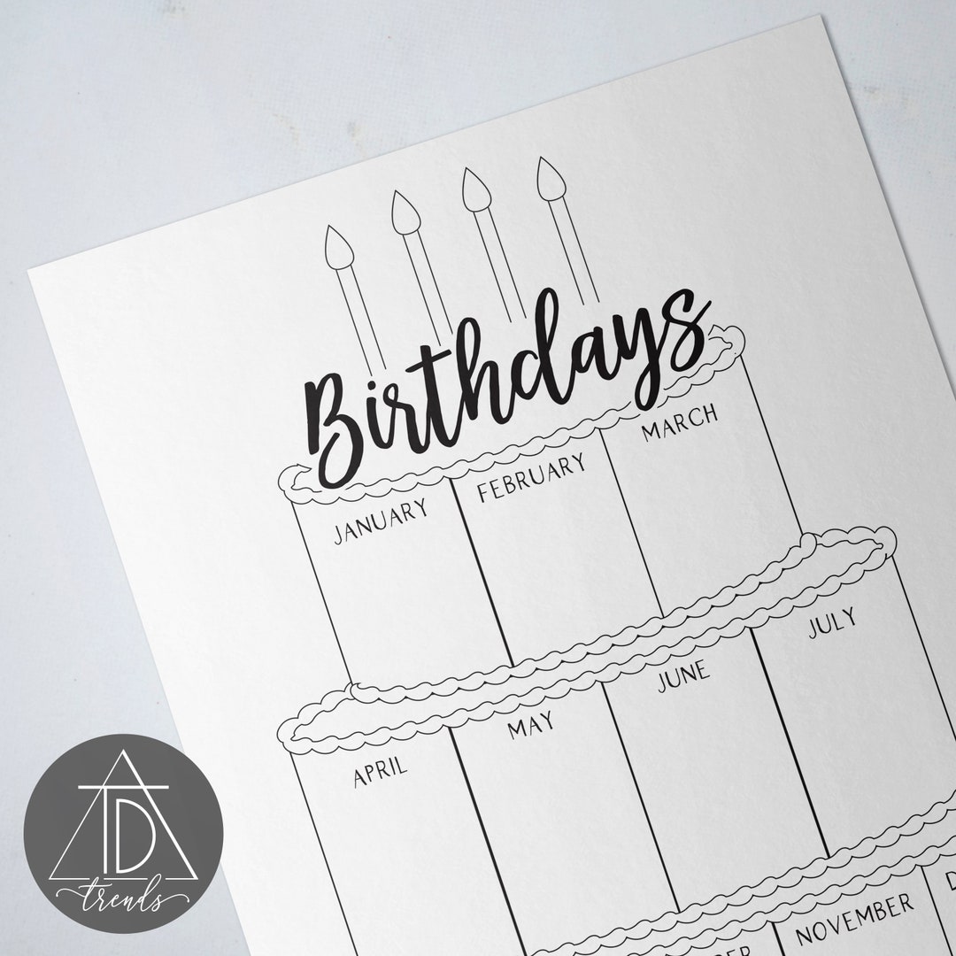 Birthday Tracker, Planner or Bullet Journal Printable Insert - Etsy