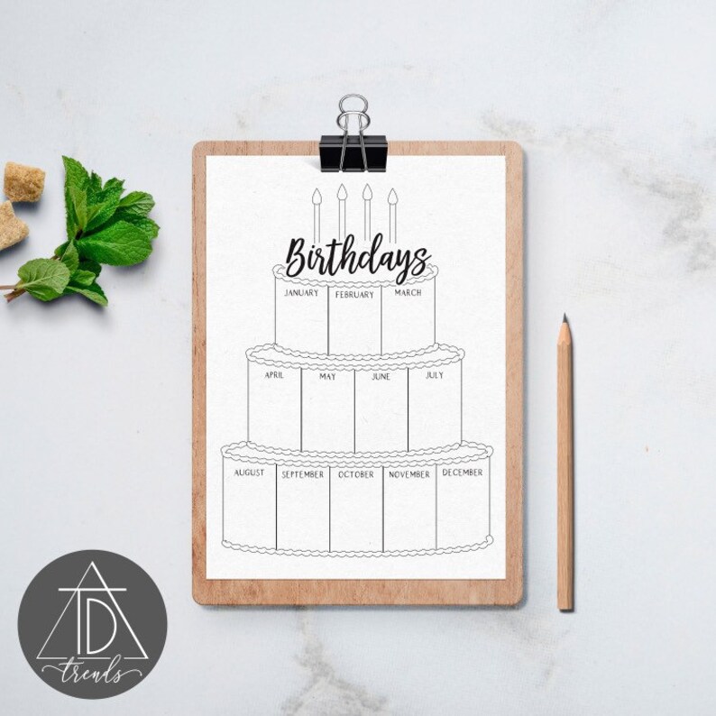 Birthday Tracker, Planner or Bullet Journal Printable Insert - Etsy