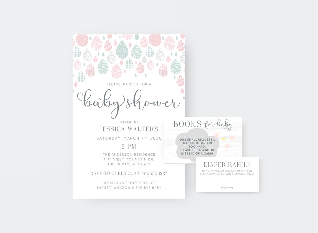 Gender Neutral Baby Shower Invitation, Rain Drop Baby Shower Invites ...
