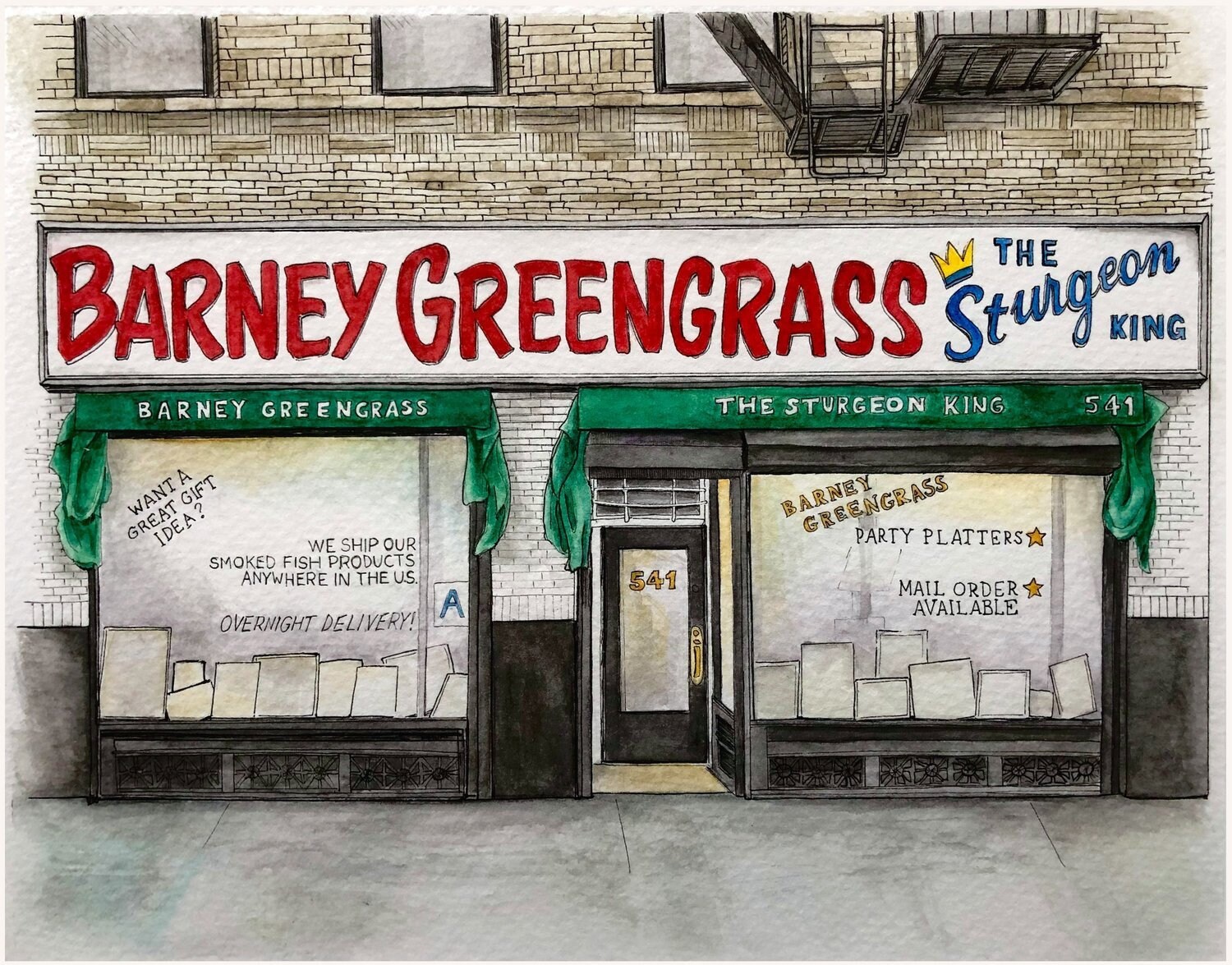 Barney Greengrass Watercolor Print, Upper West Side NYC Illustration ...