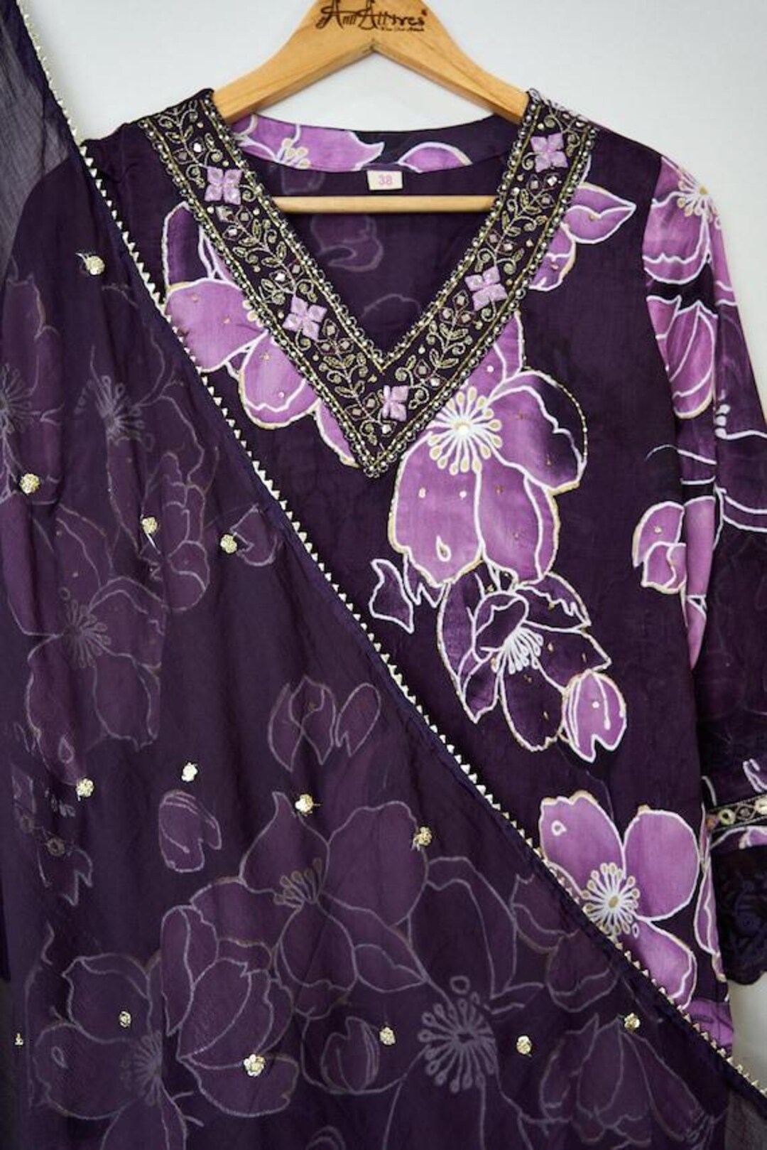 Purple Kurta Set With Pants & Dupatta, Indian Ethnic Wear, Traditional ...