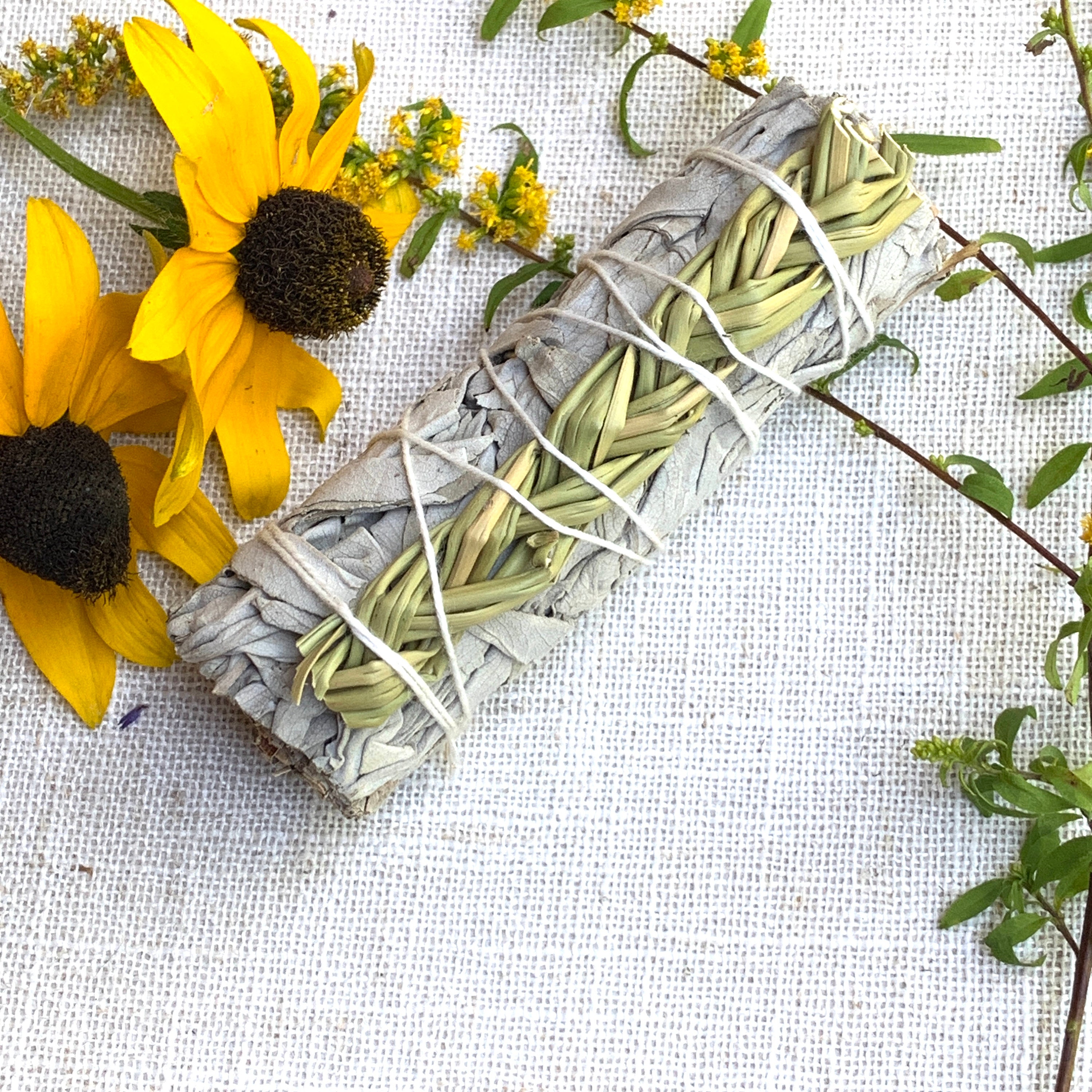 Sweetgrass Smudge Stick. White Sage 4 Bundle With Braided Sweetgrass ...