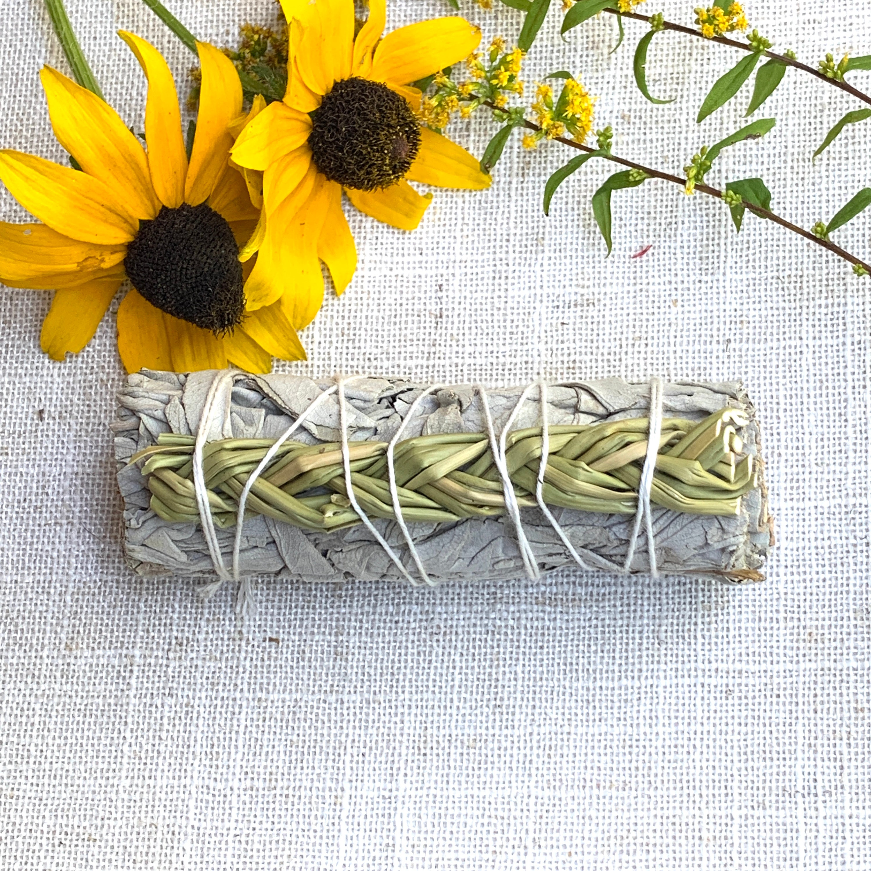 Sweetgrass Smudge Stick. White Sage 4 Bundle With Braided Sweetgrass ...