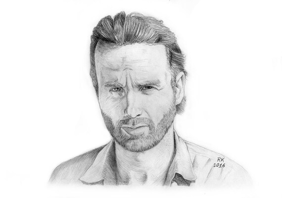 Walking Dead Drawing Original Art Rick Grimes Portrait | Etsy