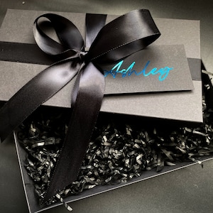 Black Luxury Gift Box, 23x12cm Card Box With Satin Feel Ribbon and ...