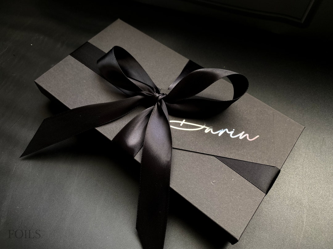 Black Luxury Gift Box, 23x12cm Card Box With Satin Feel Ribbon and ...