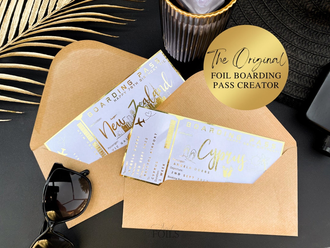 Boarding Pass Plane Ticket Gift, IOU Voucher for Holiday, Foil Holiday ...