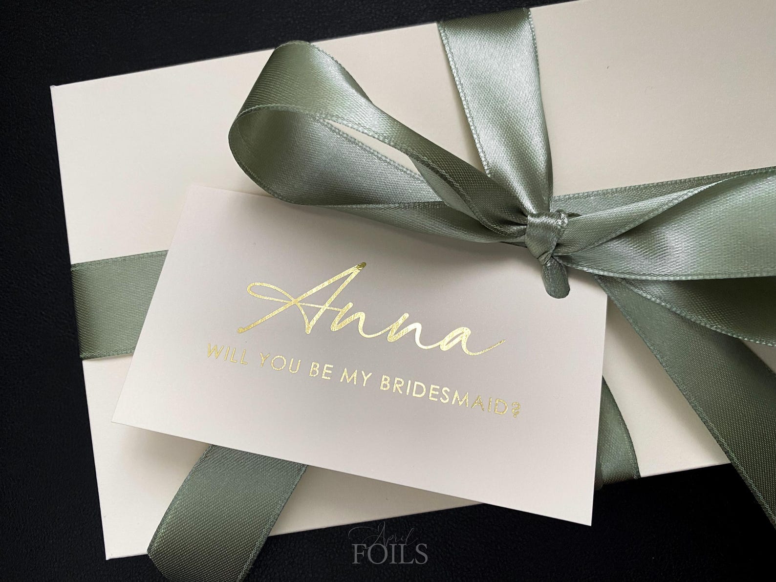 Ivory Luxury Gift Box With Sage Green Ribbon Personalised Name Tag ...