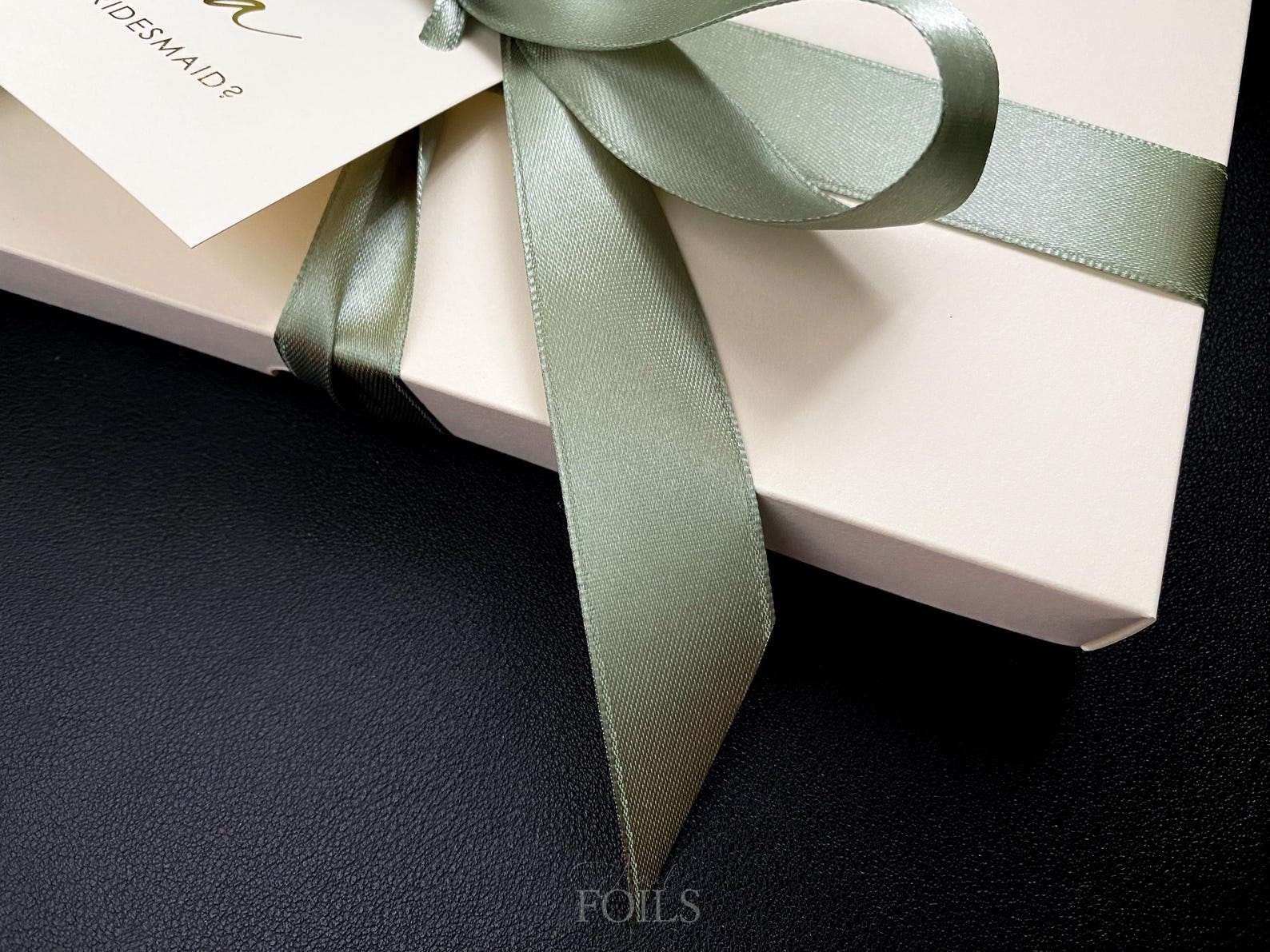 Ivory Luxury Gift Box With Sage Green Ribbon Personalised Name Tag ...