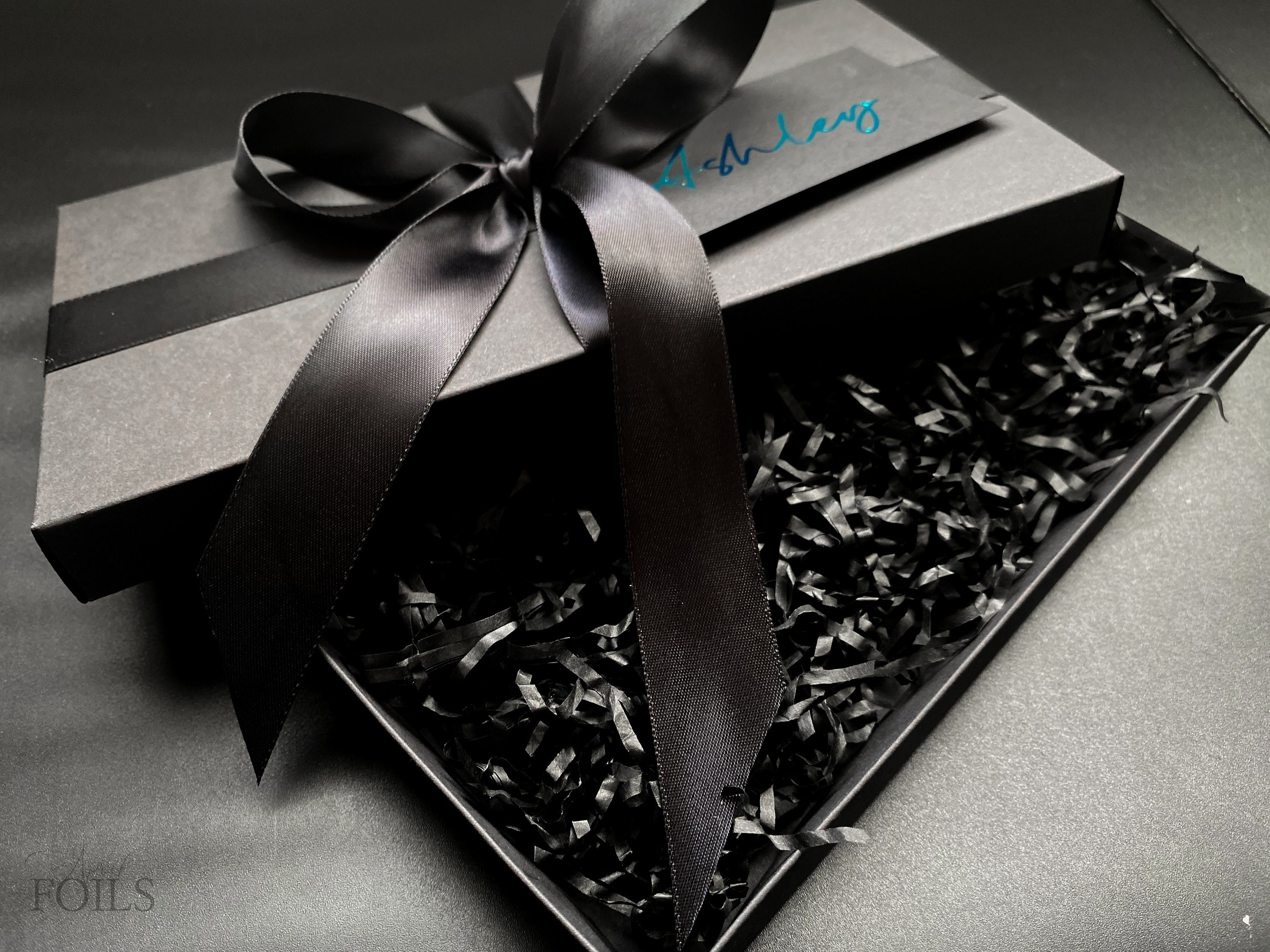 Black Luxury Gift Box, 23x12cm Card Box With Satin Feel Ribbon and ...