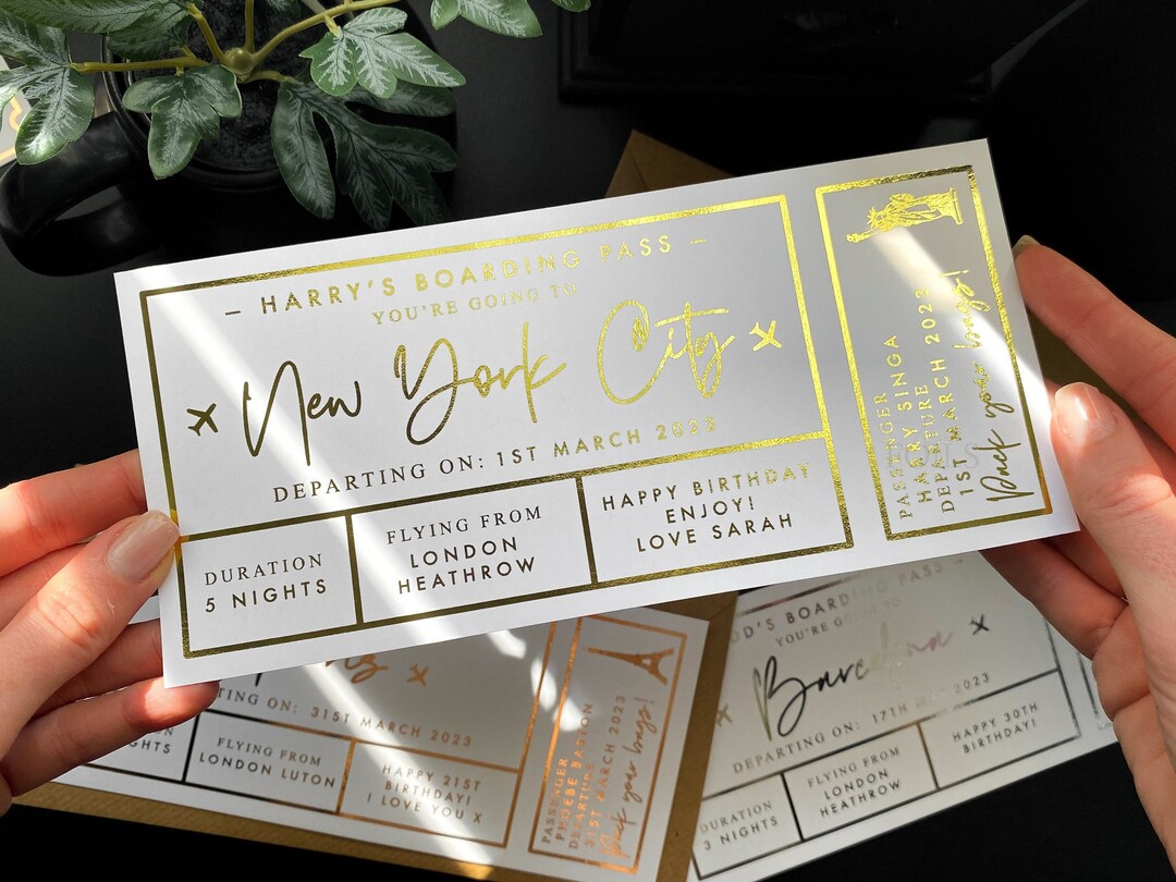 Boarding Pass Surprise Gift, Foiled Holiday Reveal Tickets ...