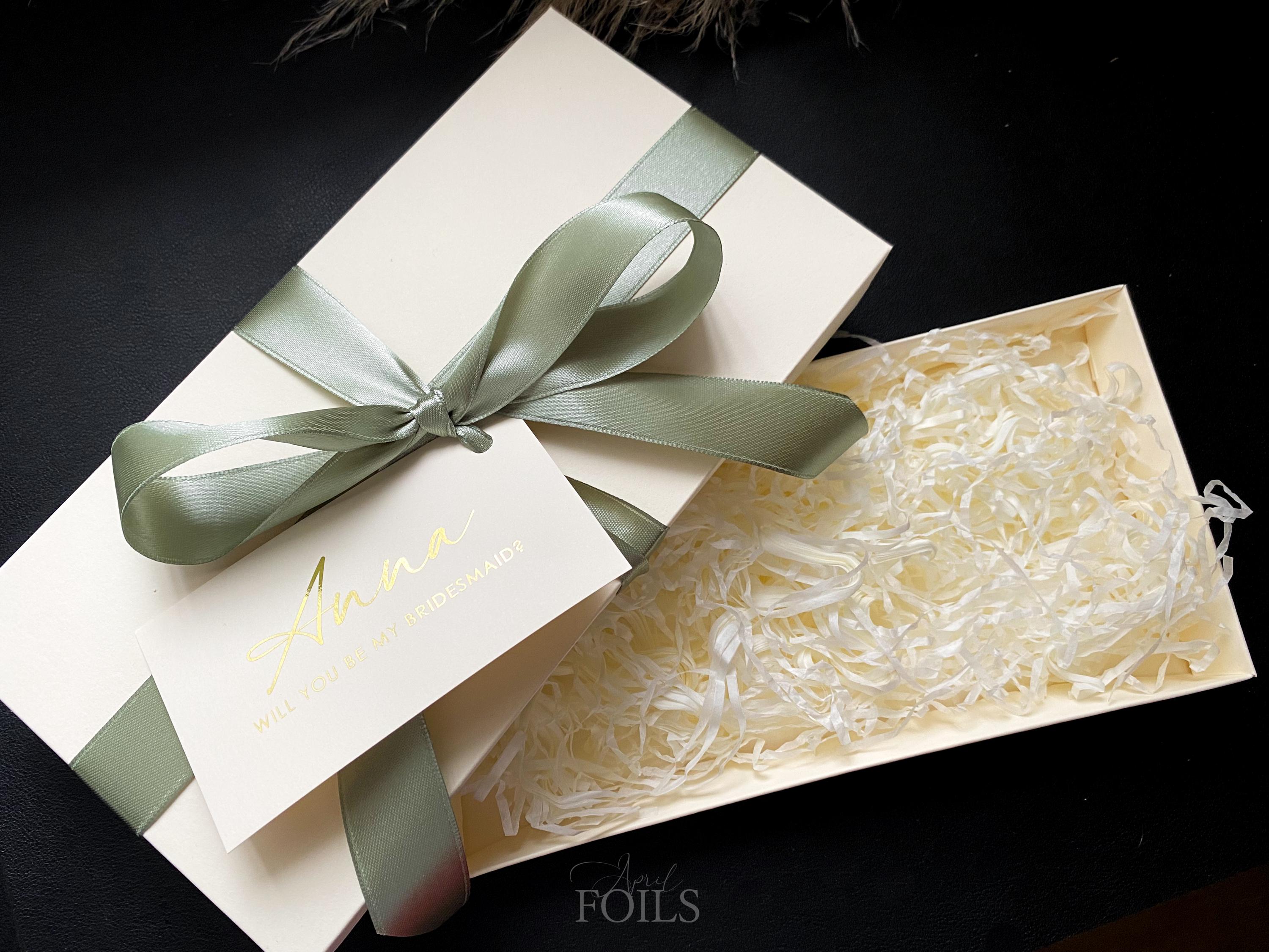 Ivory Luxury Gift Box With Sage Green Ribbon Personalised Name Tag ...