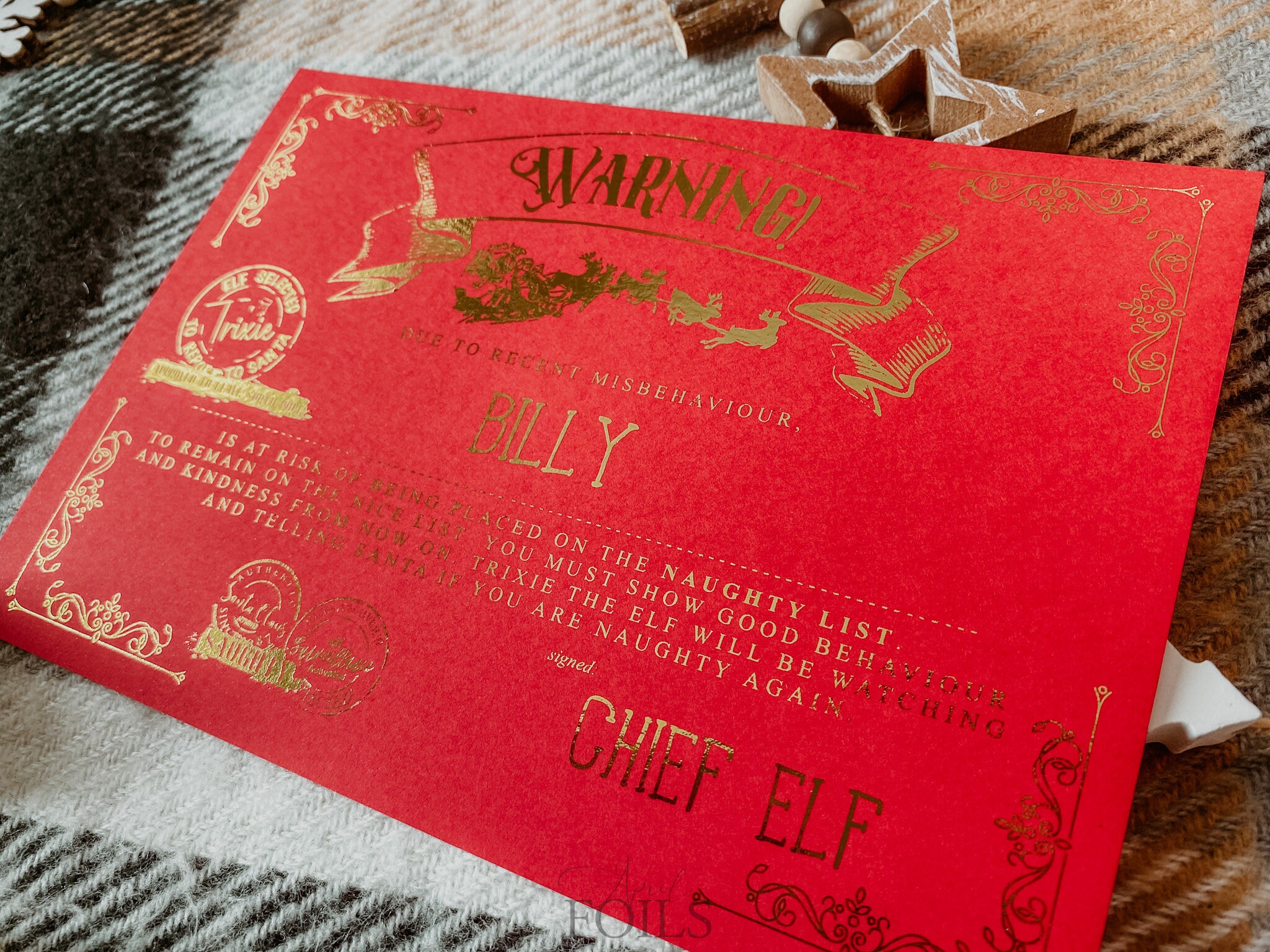 Personalised Naughty List Warning From Santa In Red Foil Bad Etsy