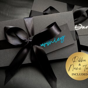 Black Luxury Gift Box, 23x12cm Card Box With Satin Feel Ribbon and ...