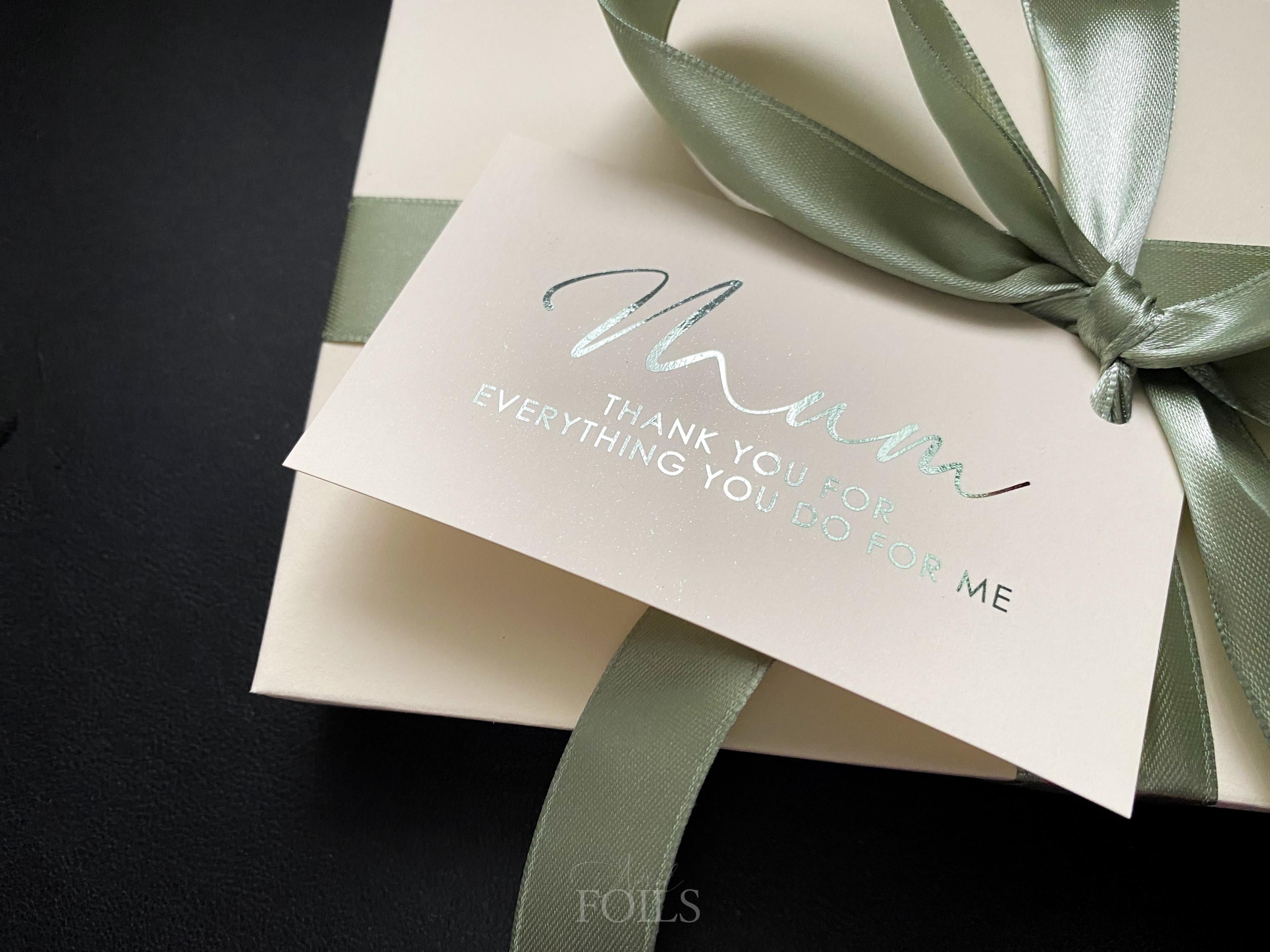 Ivory Luxury Gift Box With Sage Green Ribbon Personalised Name Tag ...