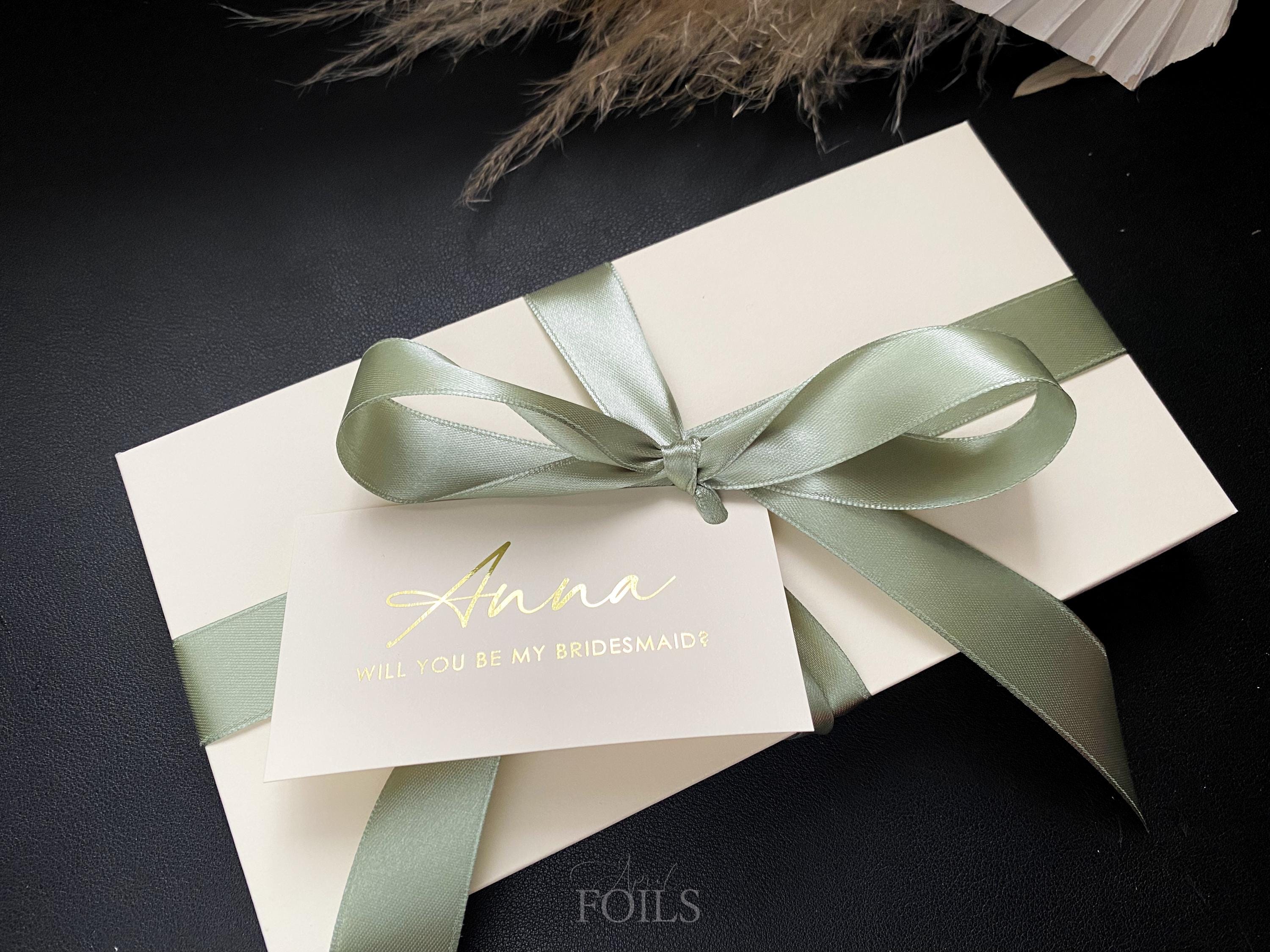 Ivory Luxury Gift Box With Sage Green Ribbon Personalised Name Tag ...