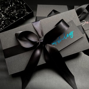 Black Luxury Gift Box, 23x12cm Card Box With Satin Feel Ribbon and ...