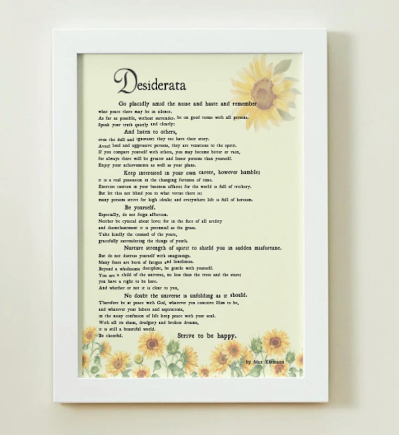 Desiderata Sunflowers Digital Download, Wall Art, Canvas, Framed Print ...
