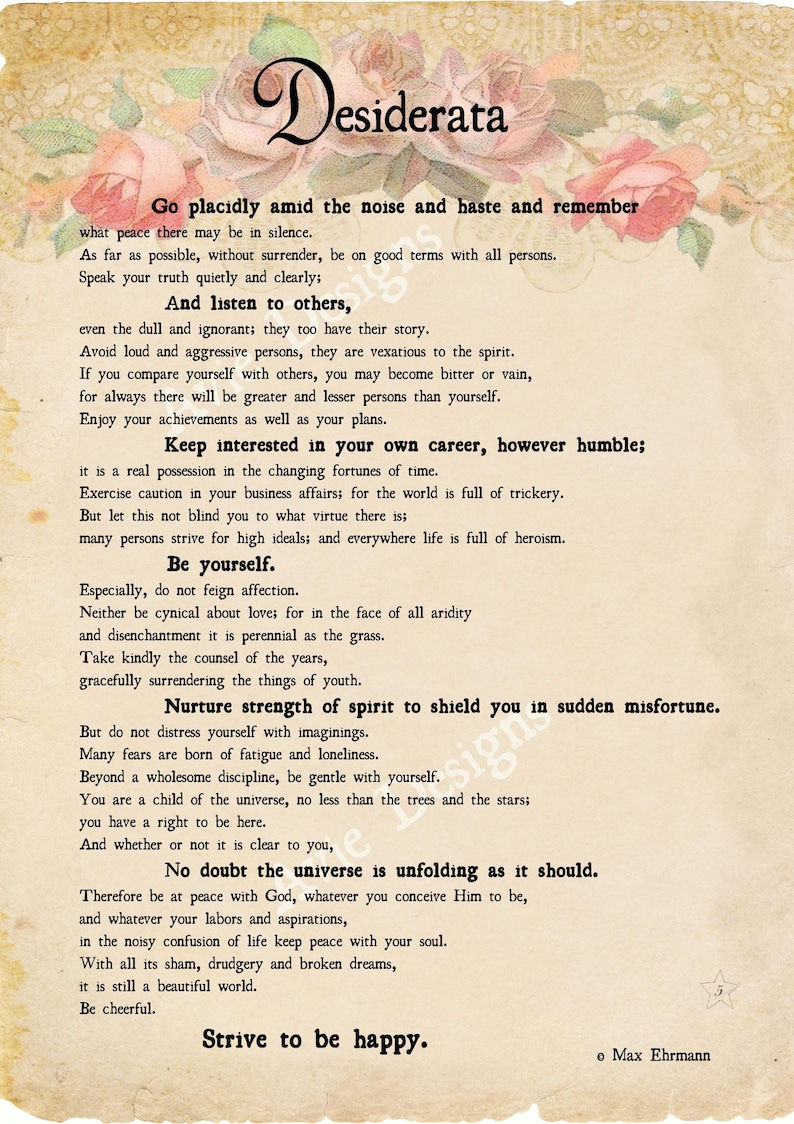 Desiderata Vintage, Digital Download, Wall Art, Canvas, Framed Print ...