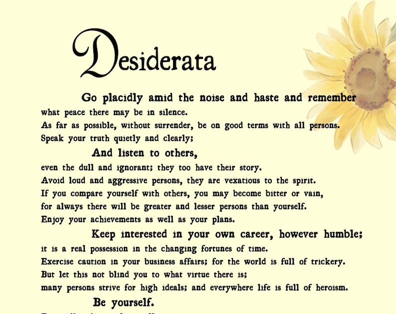 Desiderata Sunflowers Digital Download, Wall Art, Canvas, Framed Print ...