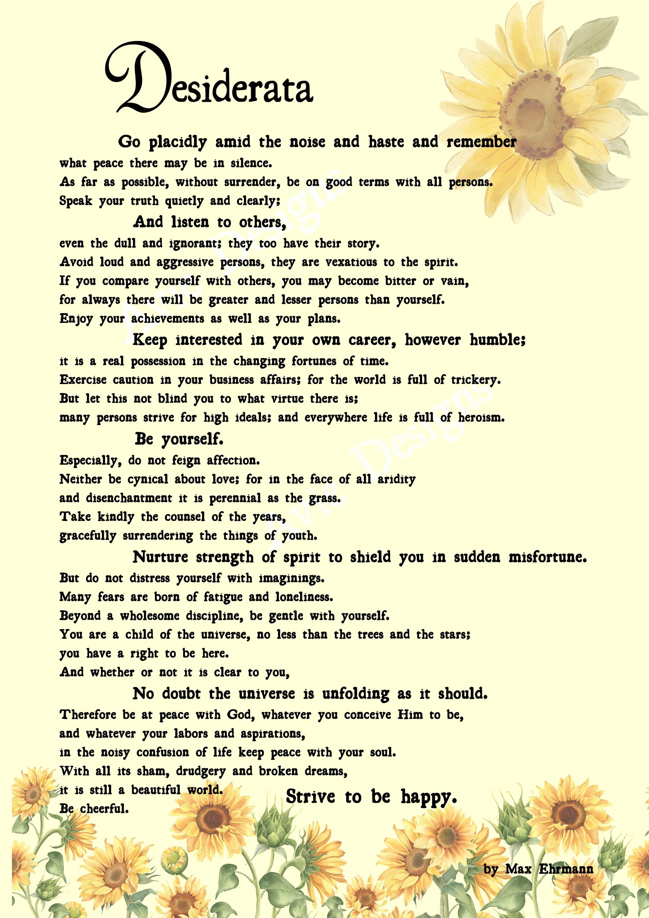 Desiderata Sunflowers Digital Download, Wall Art, Canvas, Framed Print ...