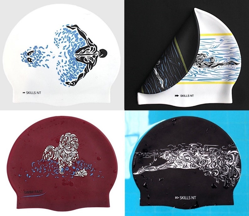 Custom Swim Caps 30 Units High Quality 3 Color Printed With Names - Etsy
